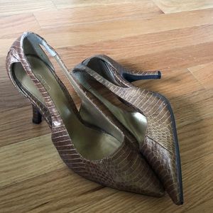 Cato | Shoes | Cato Size 7 Bronze Snake Print High Heel Open Side ...
